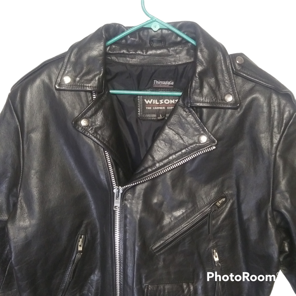 Vintage Wilson's Leather Biker Jacket Black Sz L - Gem
